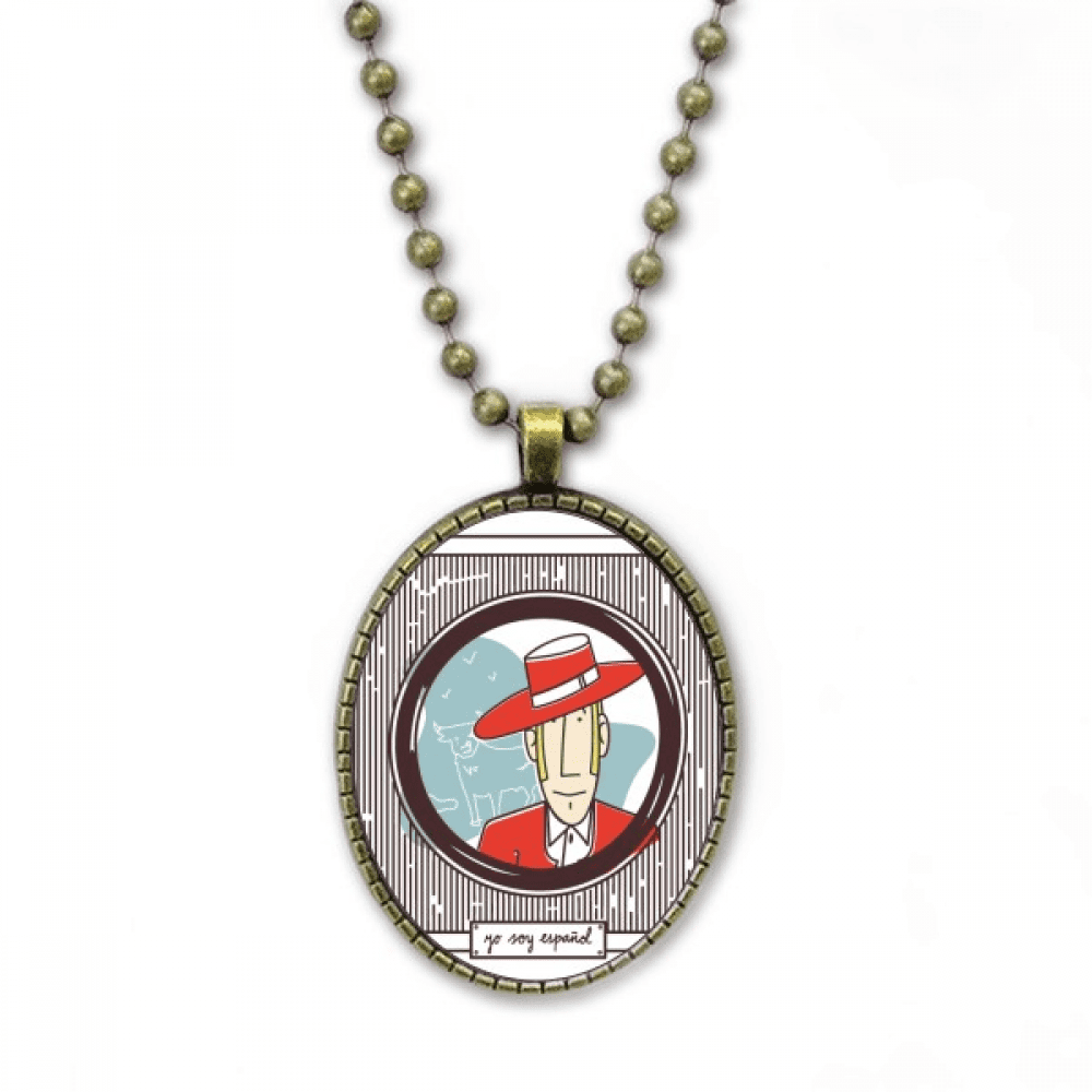 red garment spanish illustration necklace vintage chain bead pendant ...
