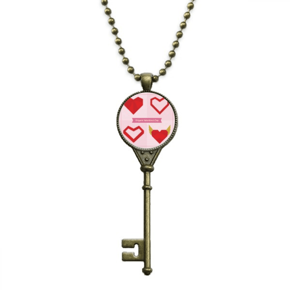 red mas heart origa key necklace pendant tray embellished chain ...