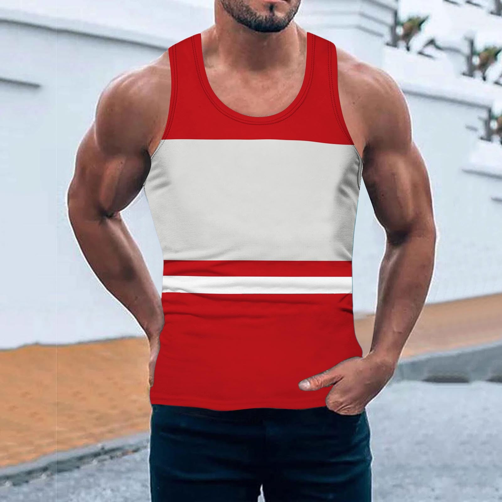 red mens tank tops men summer striped casual beach top shirt elegant ...