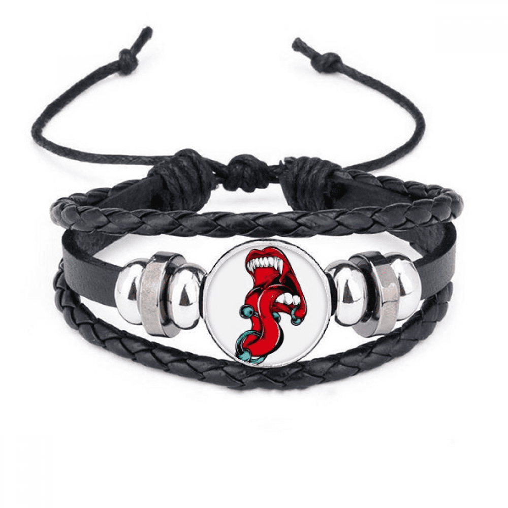 red mouth tongue stud canine teeth bracelet braided leather woven ...