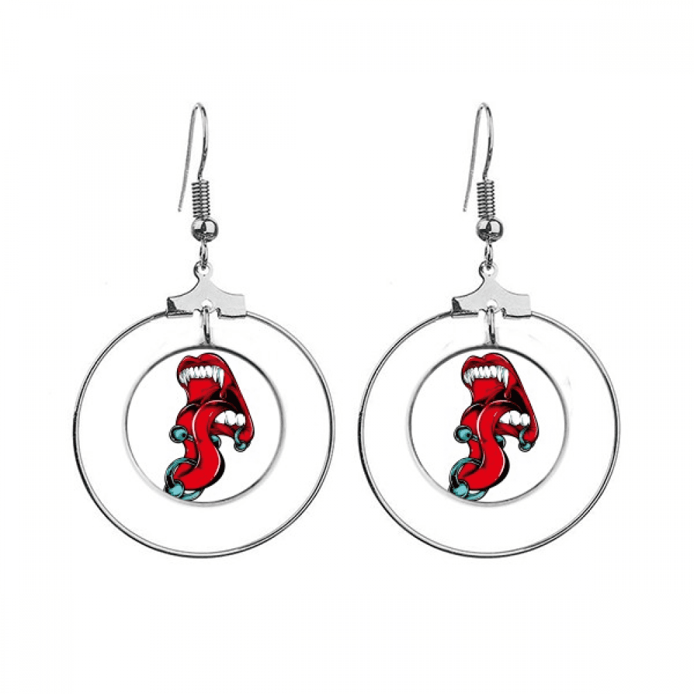 red mouth tongue stud canine teeth earrings dangle hoop jewelry drop ...