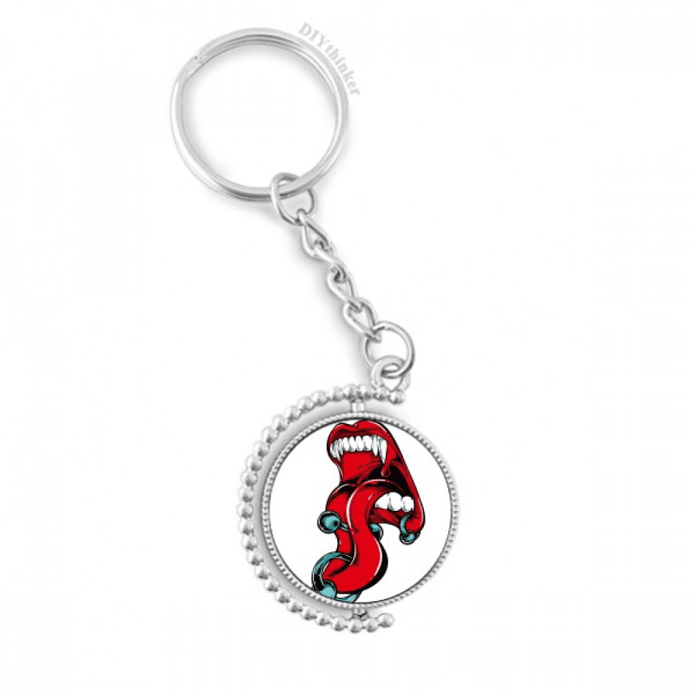 red mouth tongue stud canine teeth rotatable keyholder disc accessories ...