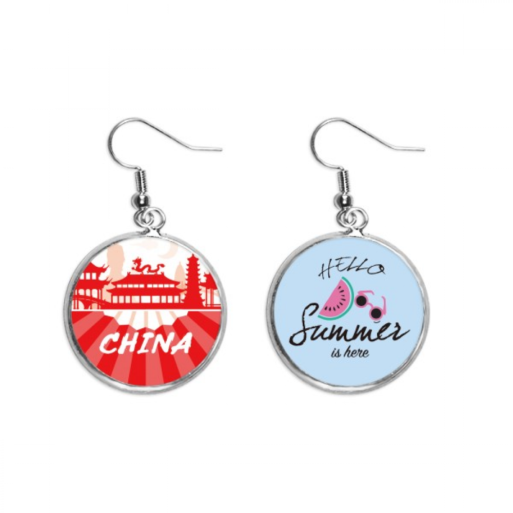 red outline landmark china fan earring drop summer watermelon earring ...