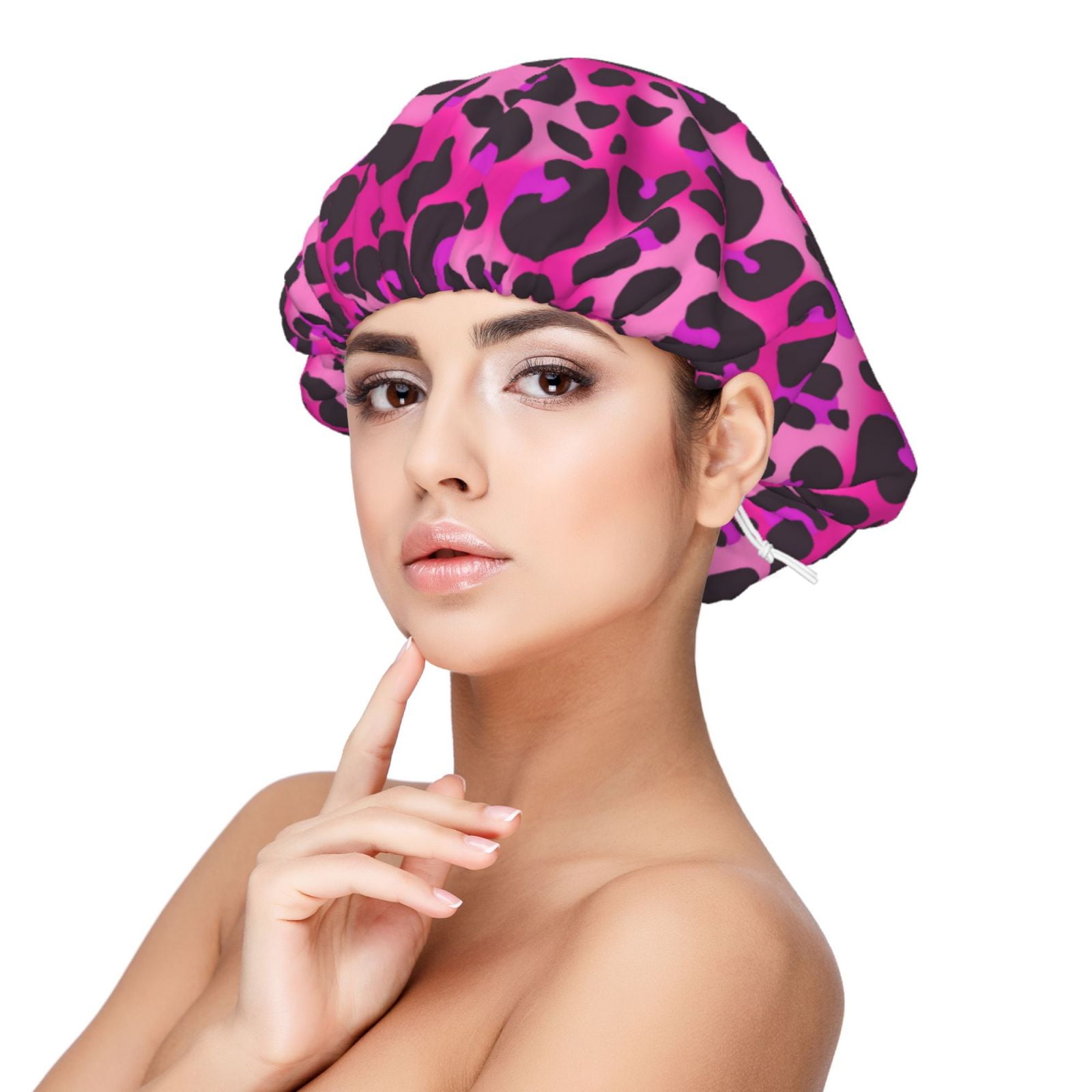 red pink Leopard print Silk Bonnet for Sleeping Women Men, Adjustable ...