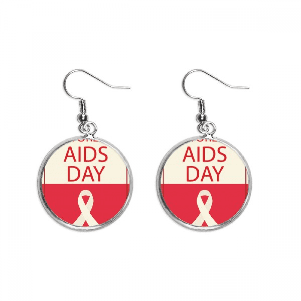 red ribbon 1st december world symbol ear dangle silver drop ear jewelry ...
