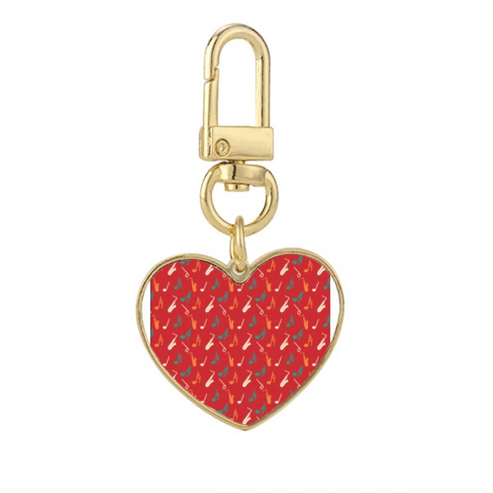 red saxoph music notes Gold Heart Keychain Metal Keyring Holder ...
