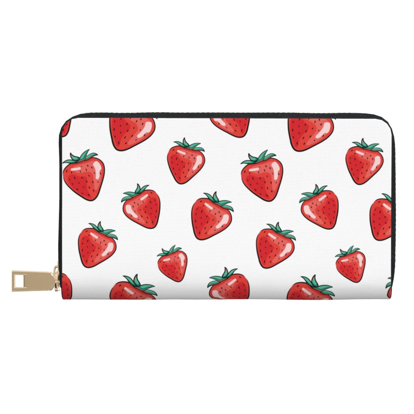 red strawberry Cute Wallet Women, Leather Bifold Multi Card Wallet ...
