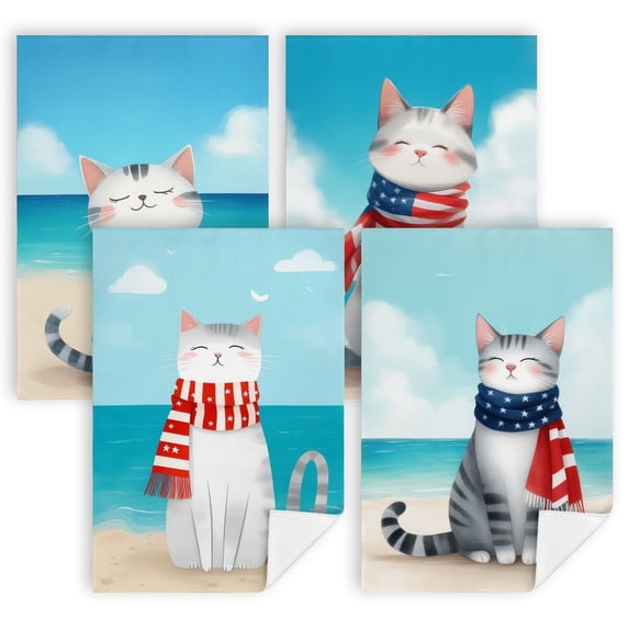 red white and blue dish towels A cat wearing a red white and blue scarf ...