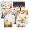 red white and blue kitchen towels A painting of three trumpets and a ...