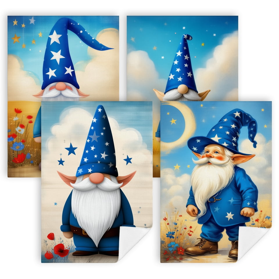 red white blue kitchen towels A gnome with a blue hat standing in a ...