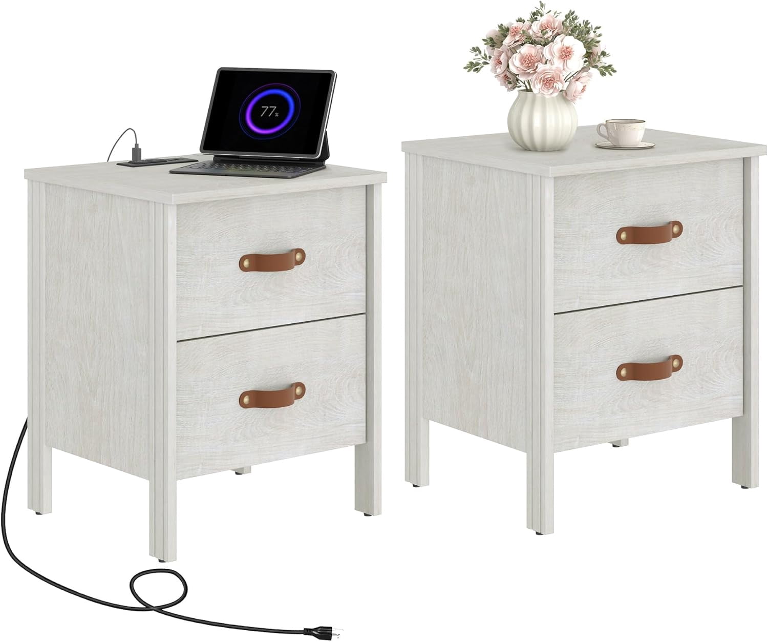 End Tables for Bedroom Small Side Wood Nightstand with 2 Drawers for ...