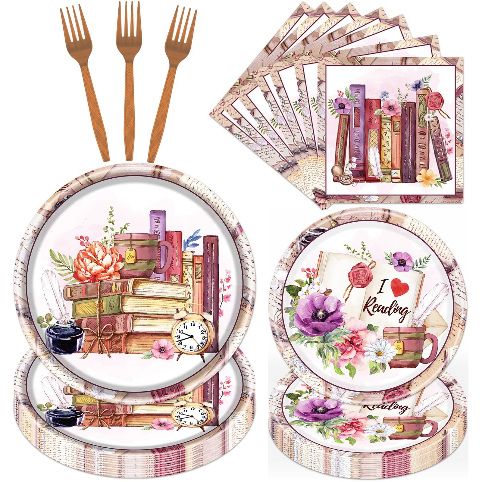 refavor Book Themed Tableware IFF17 Party Decorations, 96PCS Book Party ...