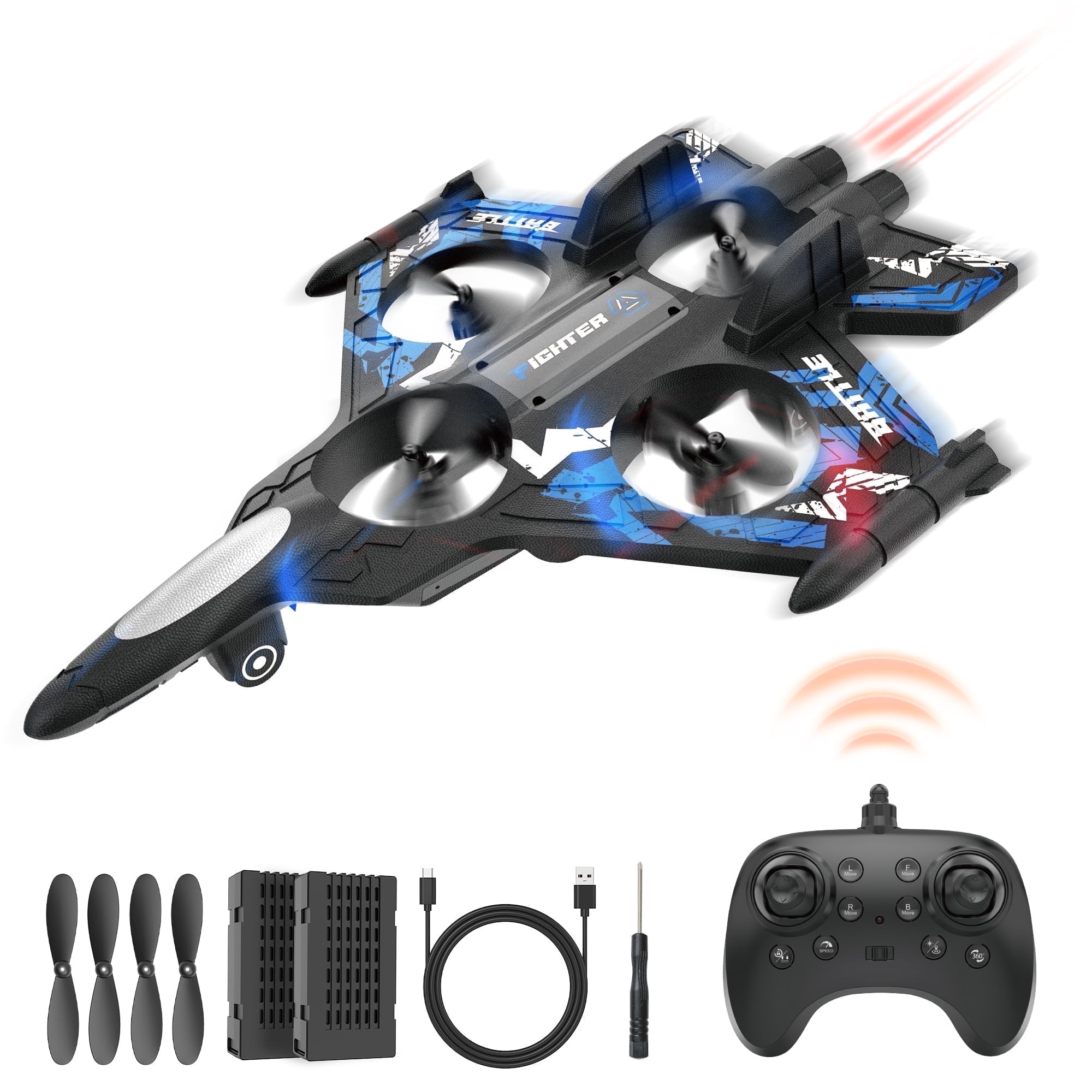 YCFUN Remote Control Airplane for Kids Adults with 2 Batteries, 2.4GHZ ...