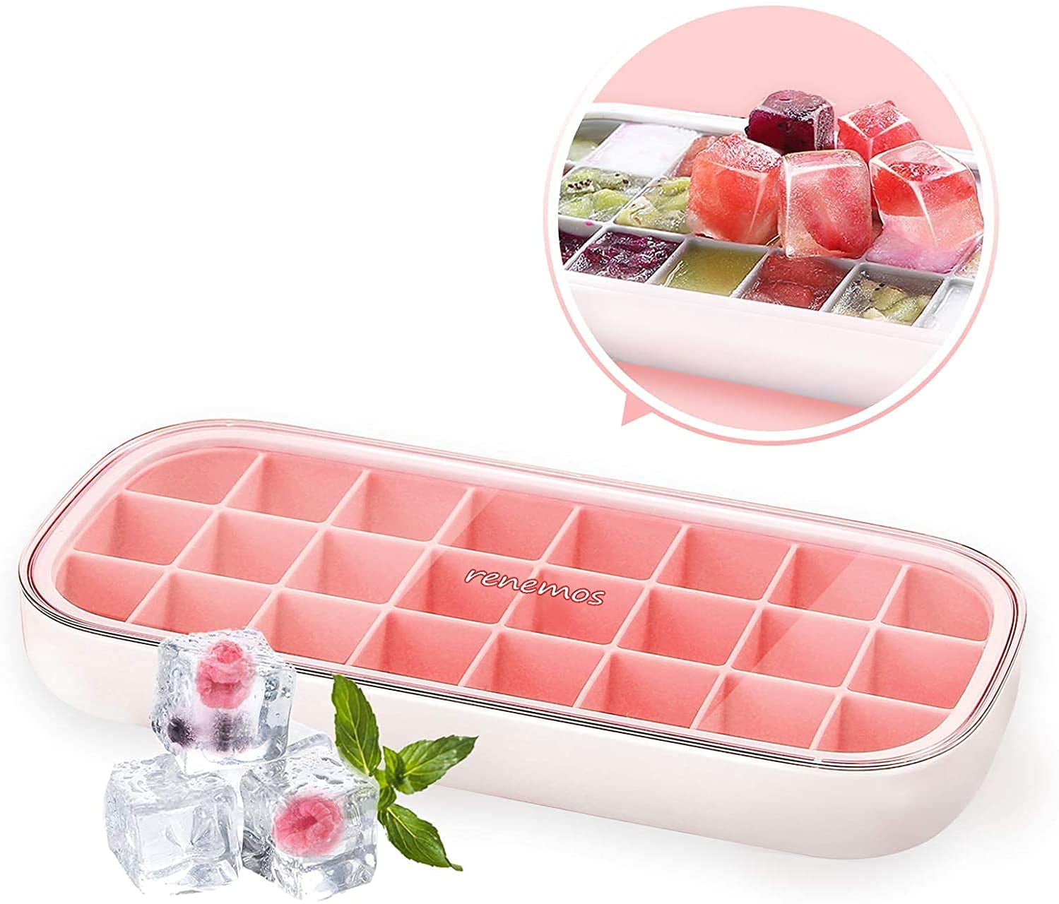 renemos Ice Cube Trays for Freezer with Lid, Stackable Silicone Ice ...