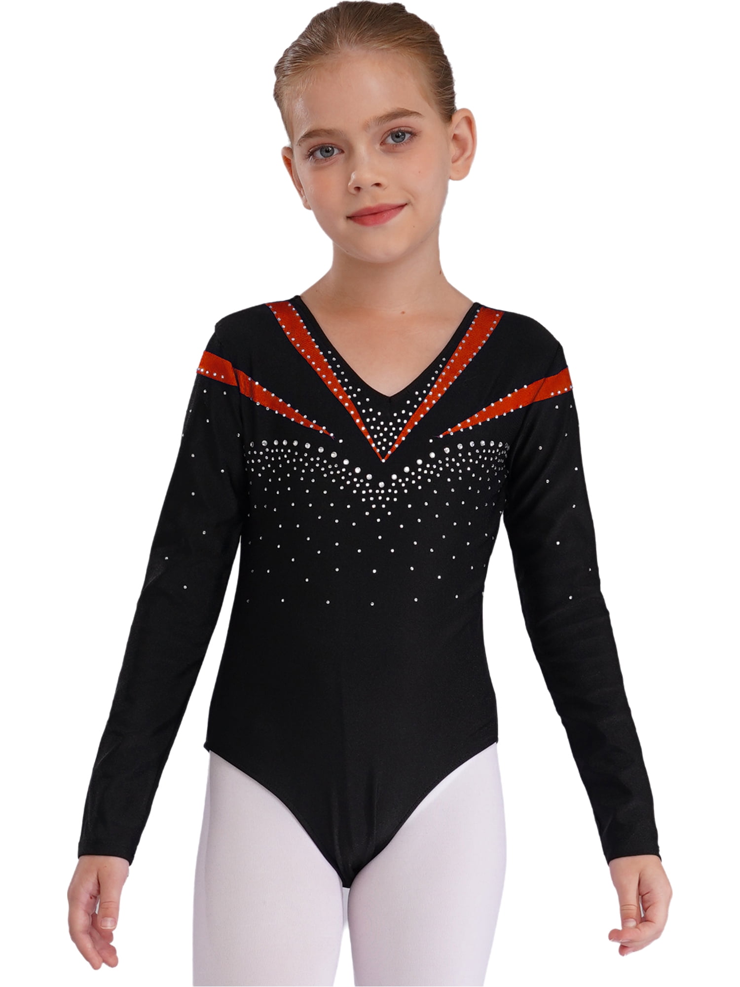 renvena Big Girls V Neck Ballet Gymnastics Leotards Sparkle Diamond ...