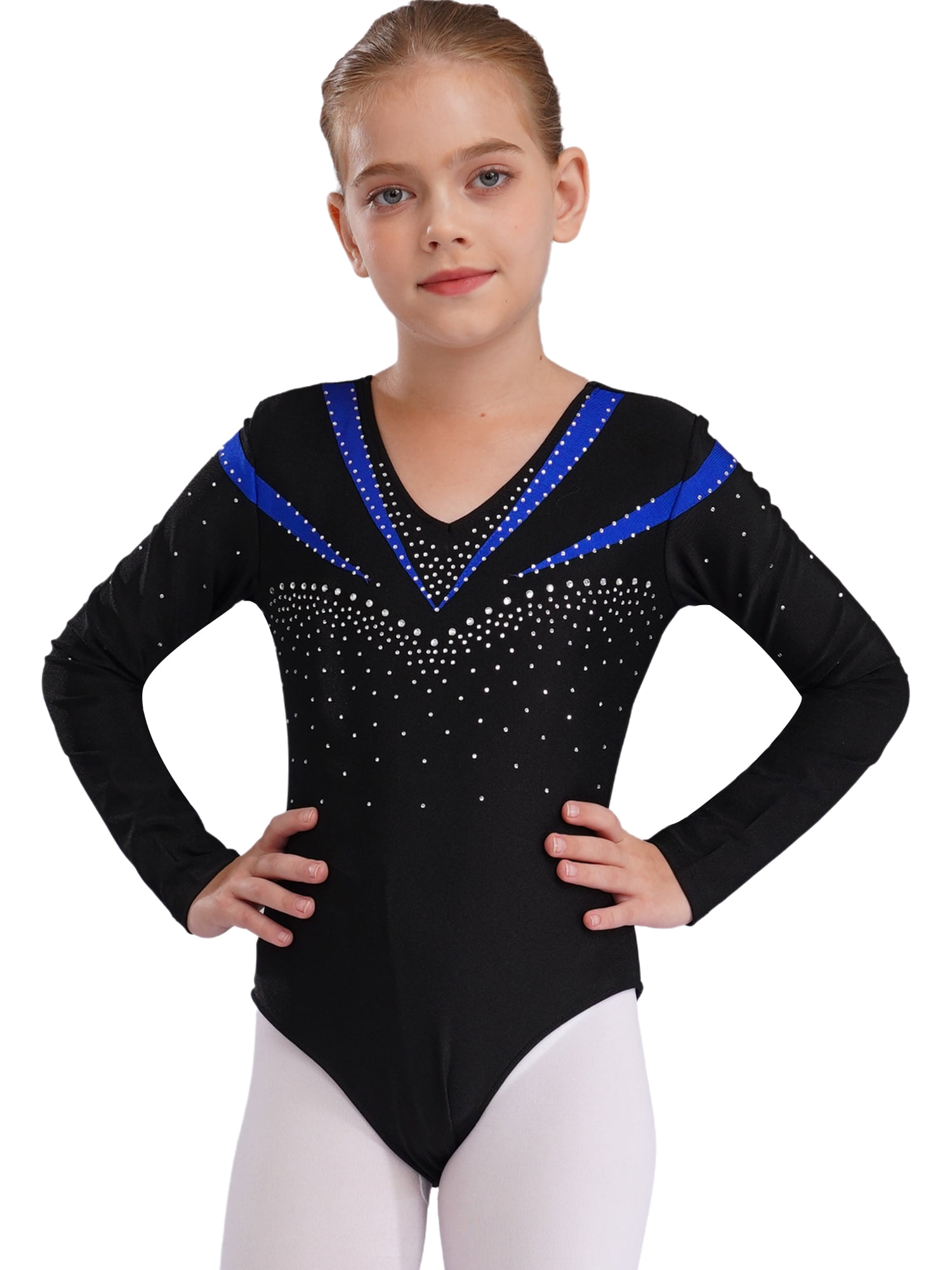 renvena Big Girls V Neck Ballet Gymnastics Leotards Sparkle Diamond ...