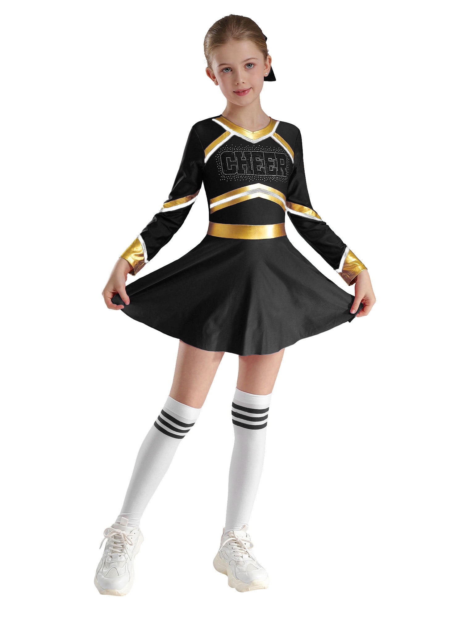 renvena Cheer Leader Girls Teens Long Sleeve Shiny Party Dress ...