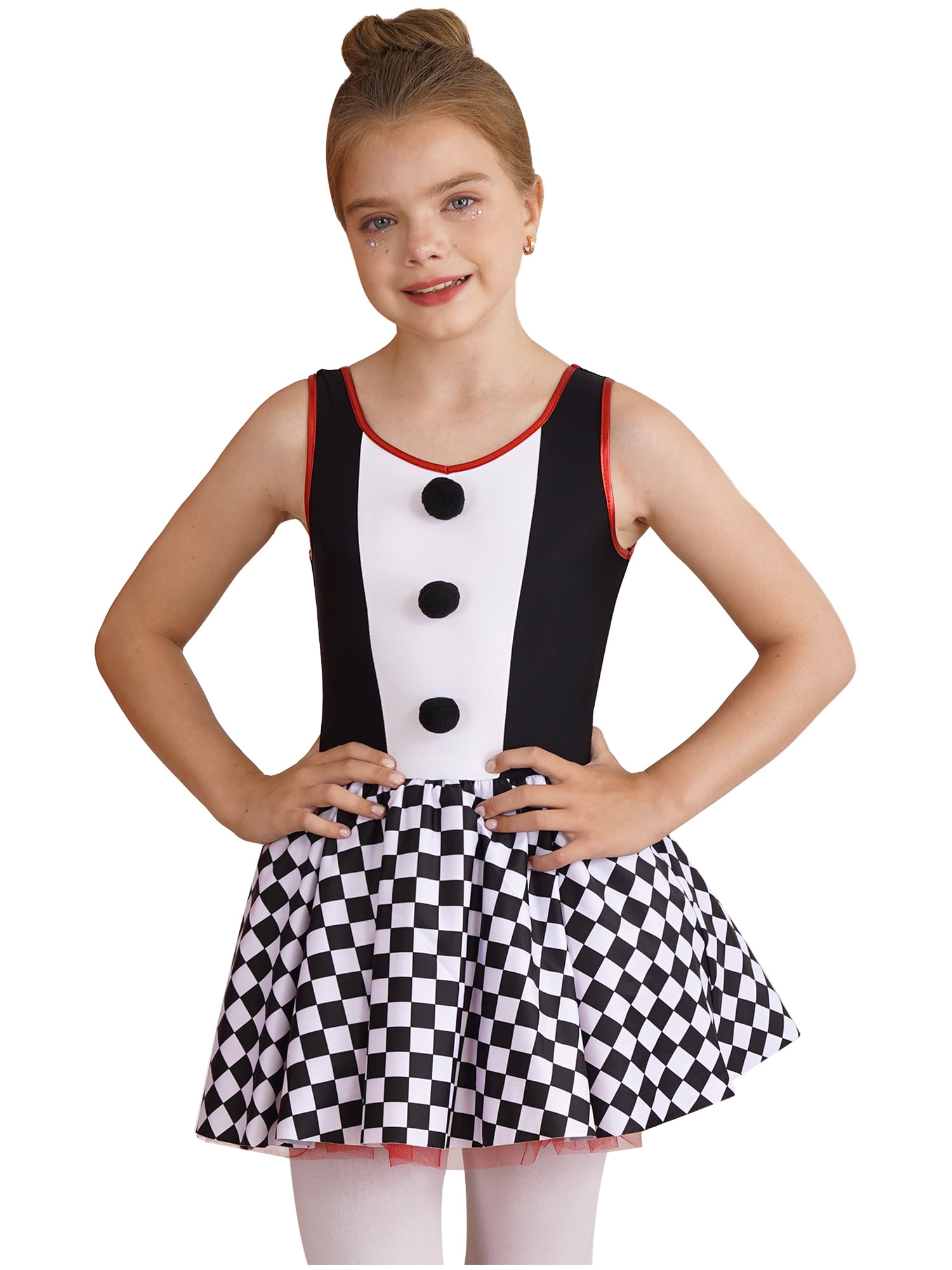 renvena Circus Clown Costume for Girls Kids Sleeveless Tutu Dress Funny ...