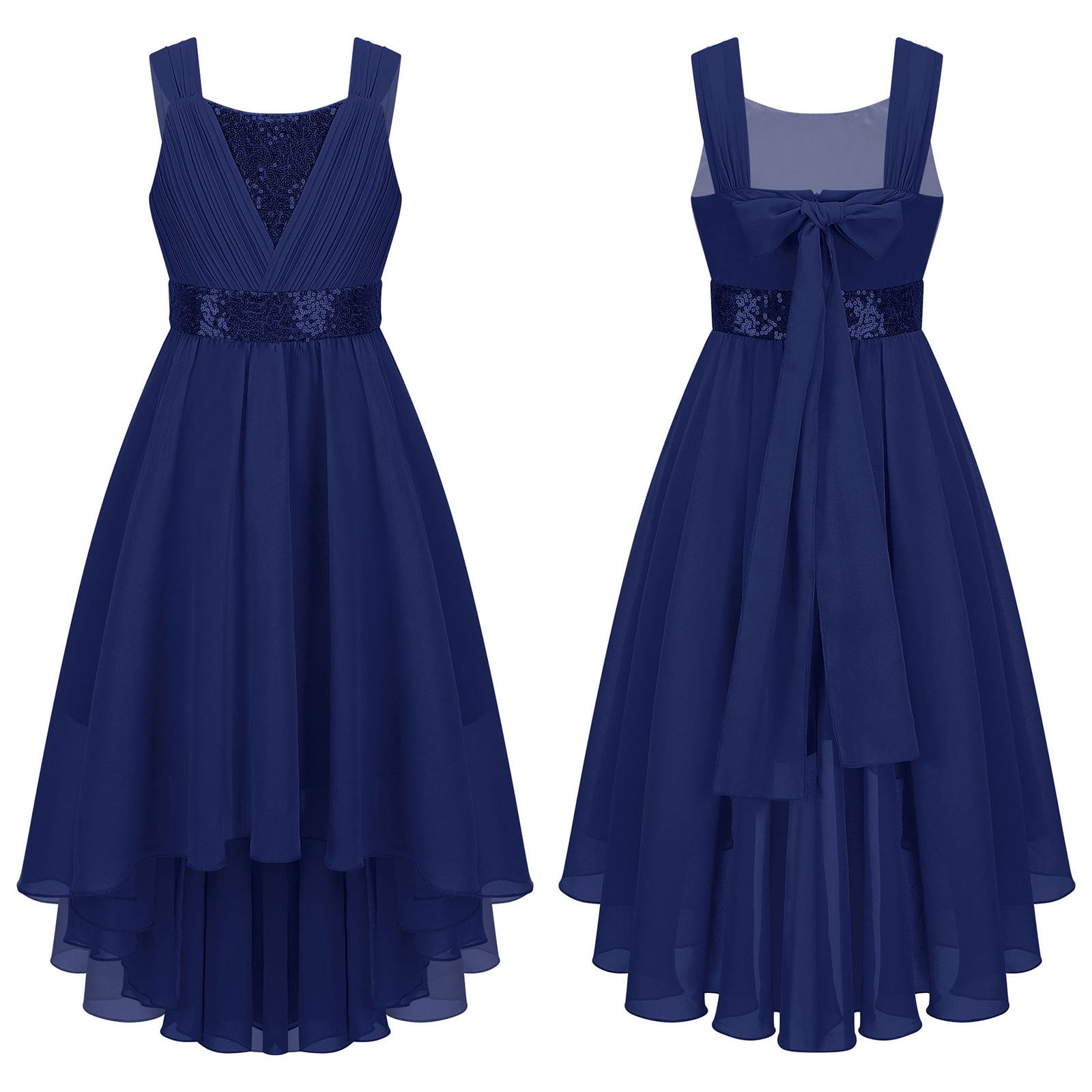 renvena Flower Girl High Low Bridesmaid Dress Kids Shiny Sequins Ruched ...