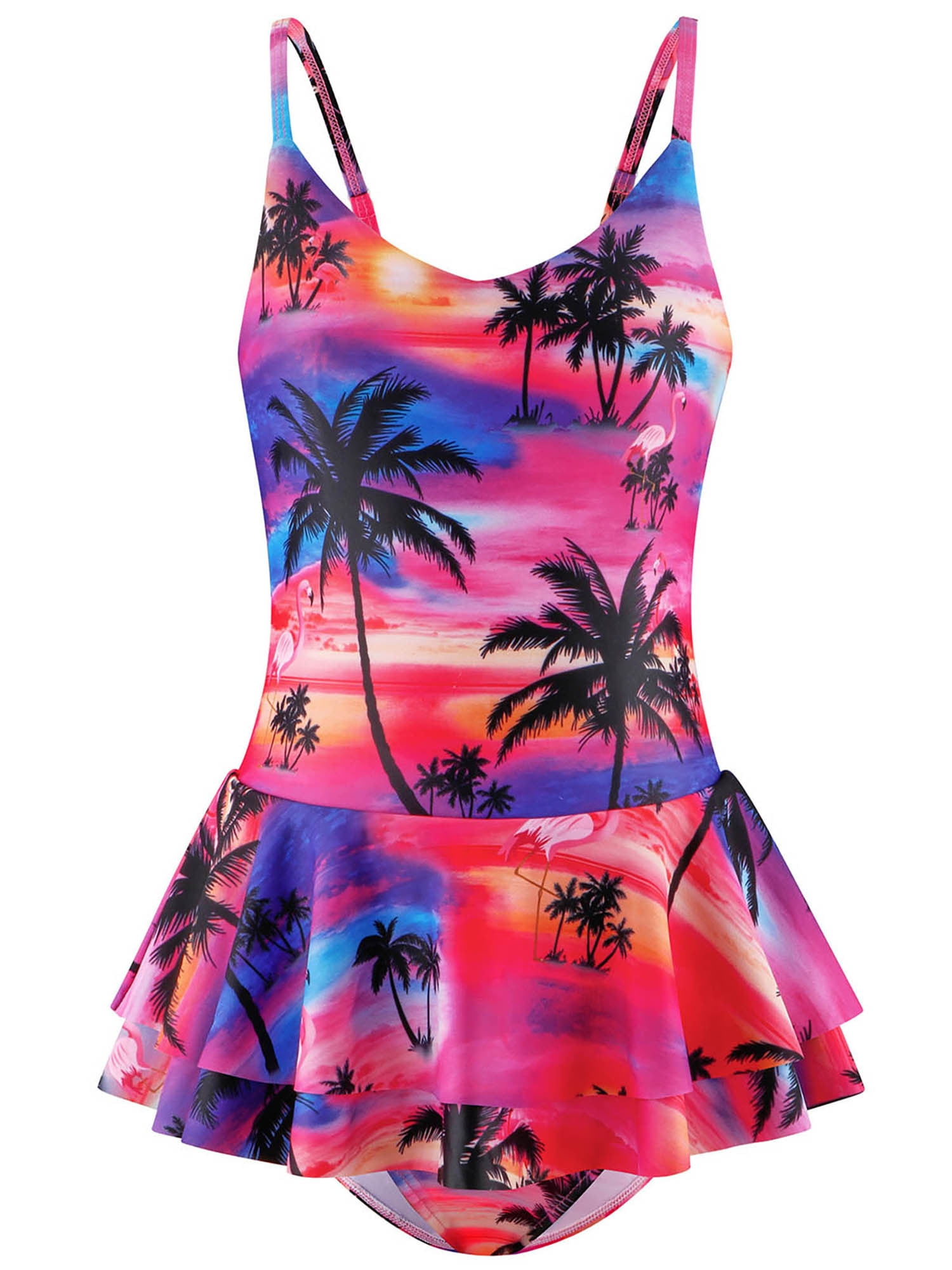 renvena Girl One Piece Swimsuit Sleeveless Ruffle Swim Dress Coconut ...