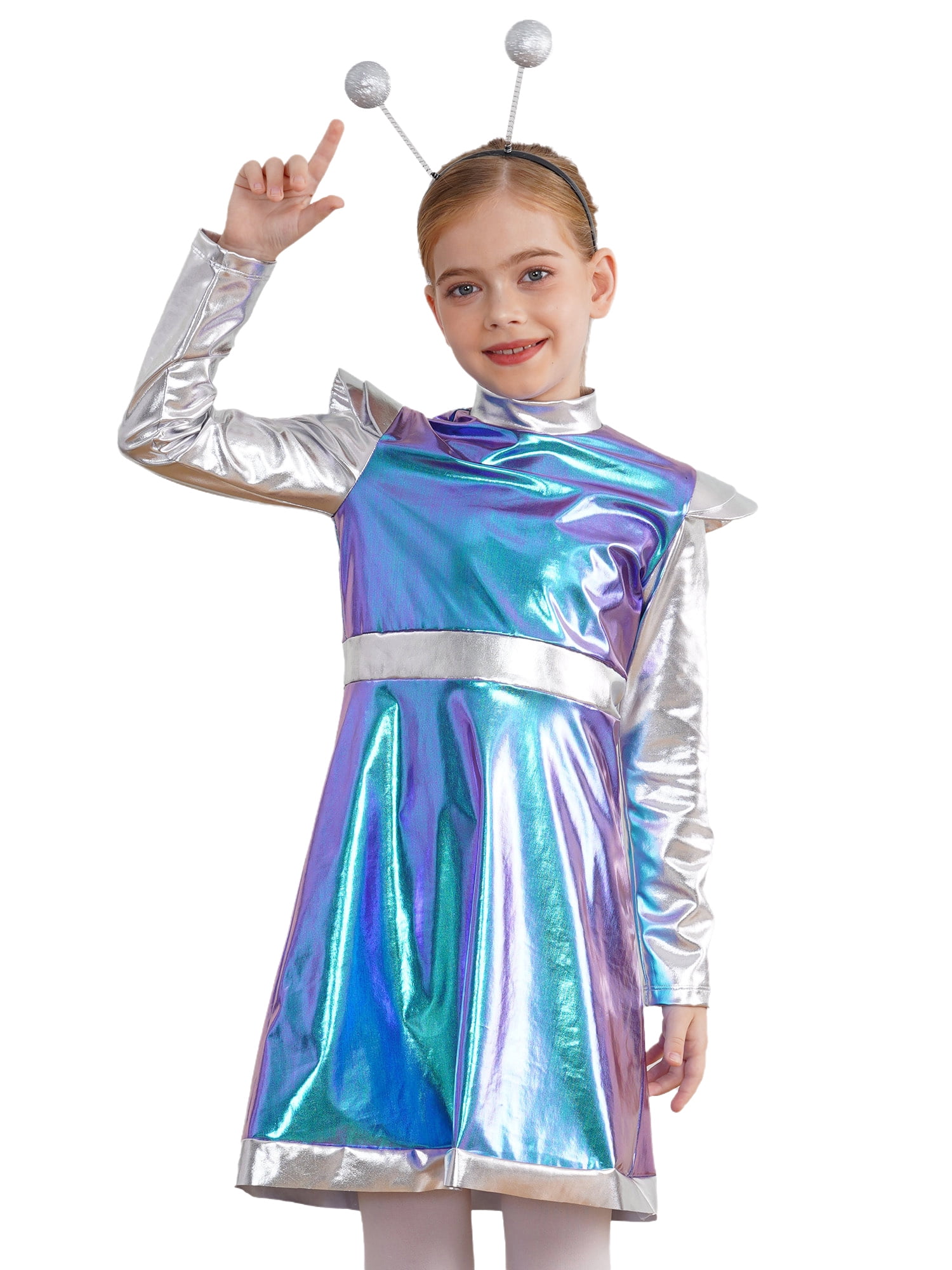 renvena Girls Alien Costume Kids Dress Ups Outfits Long Sleeve Sequins ...