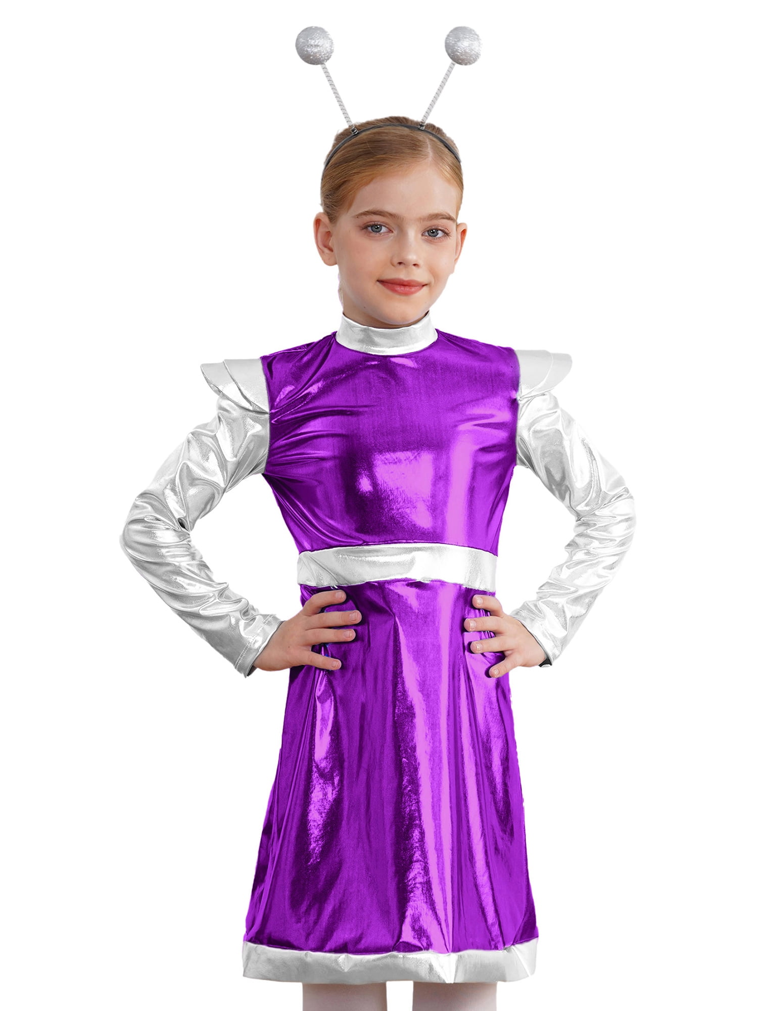 renvena Girls Alien Costume Kids Dress Ups Outfits Long Sleeve Sequins ...
