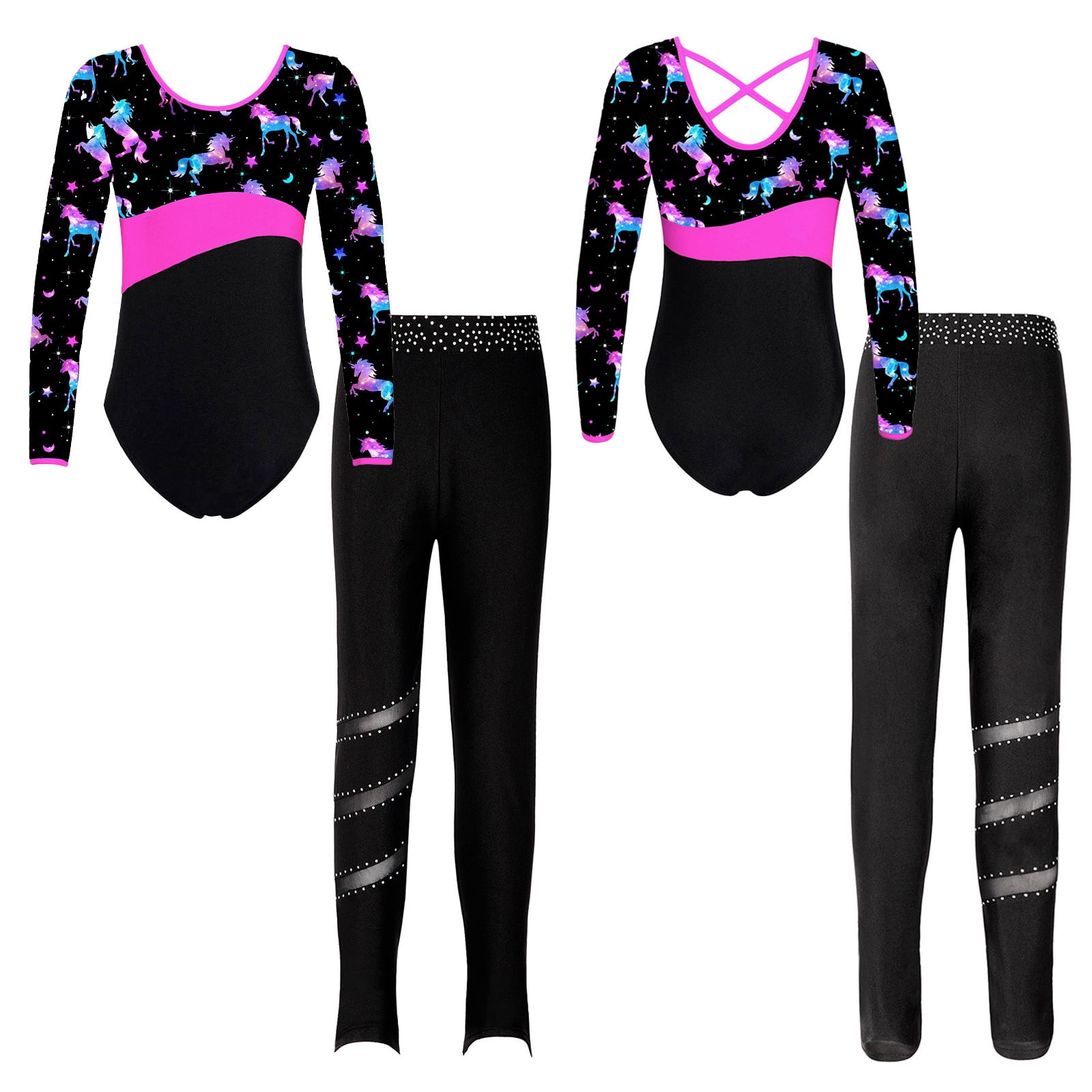 renvena Girls Athletic Gymnastics Leotards with Leggings Ballet Dance ...