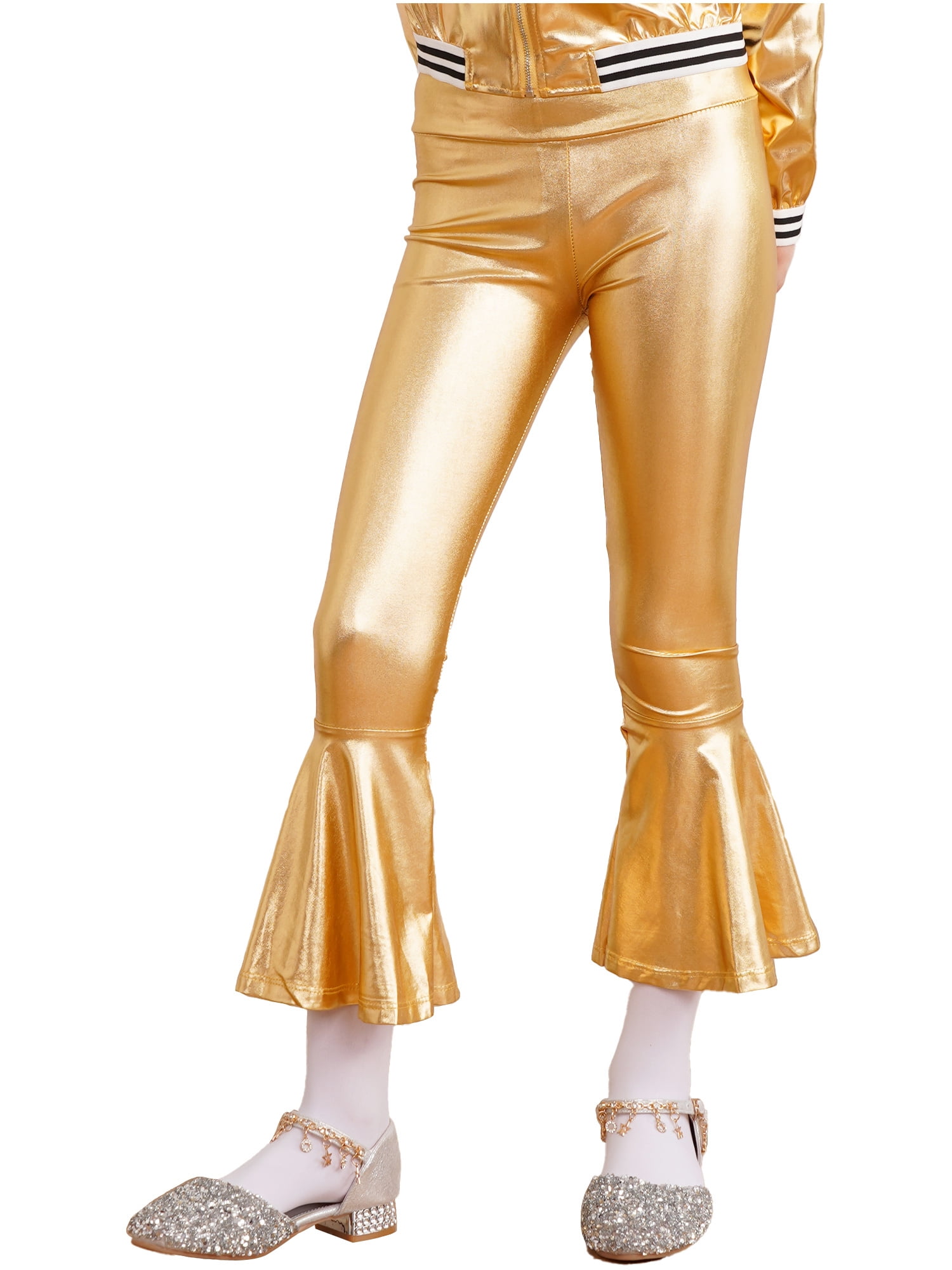 renvena Girls Bronzing Flare Dance Pants Kids Shiny Metallic Bell ...