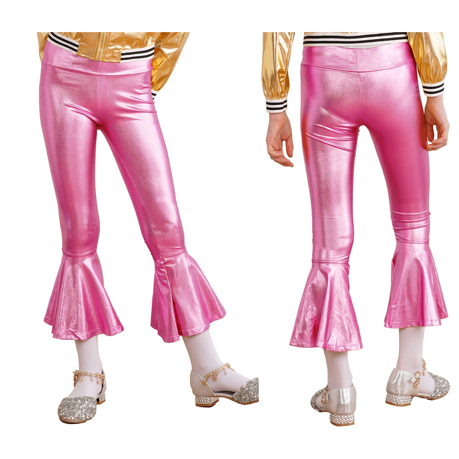 renvena Girls Bronzing Flare Dance Pants Kids Shiny Metallic Bell ...