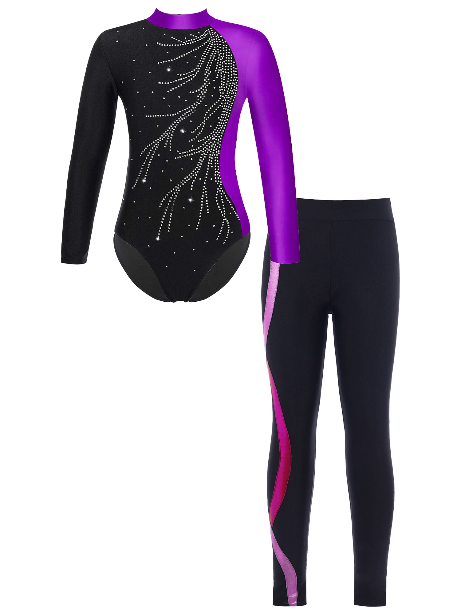 renvena Girls Dance Long Sleeve Unitard Bodysuit with Leggings ...