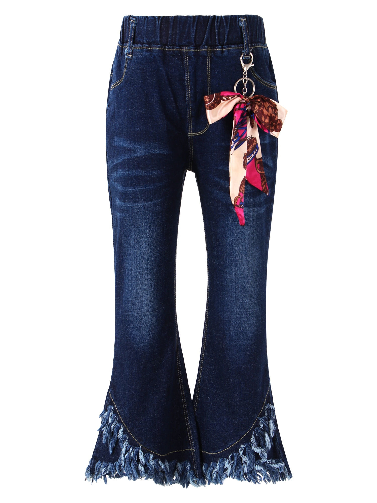 renvena Girls Flare Pants Kids Bell Bottoms Ruffle Bowknot Flare Denim ...