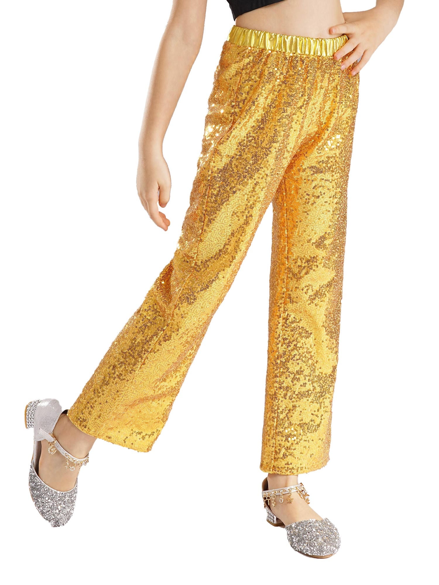 renvena Girls Flared Trousers Hip Hop Dance Shiny Sequin Dance Pants ...