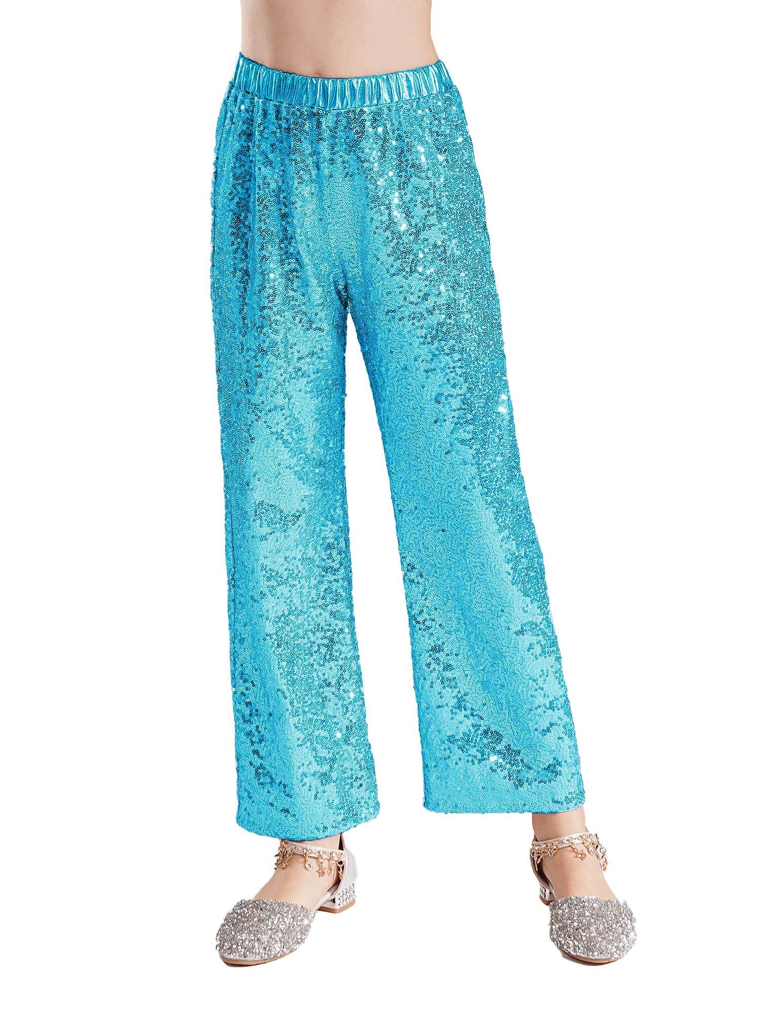renvena Girls Flared Trousers Hip Hop Dance Shiny Sequin Dance Pants ...