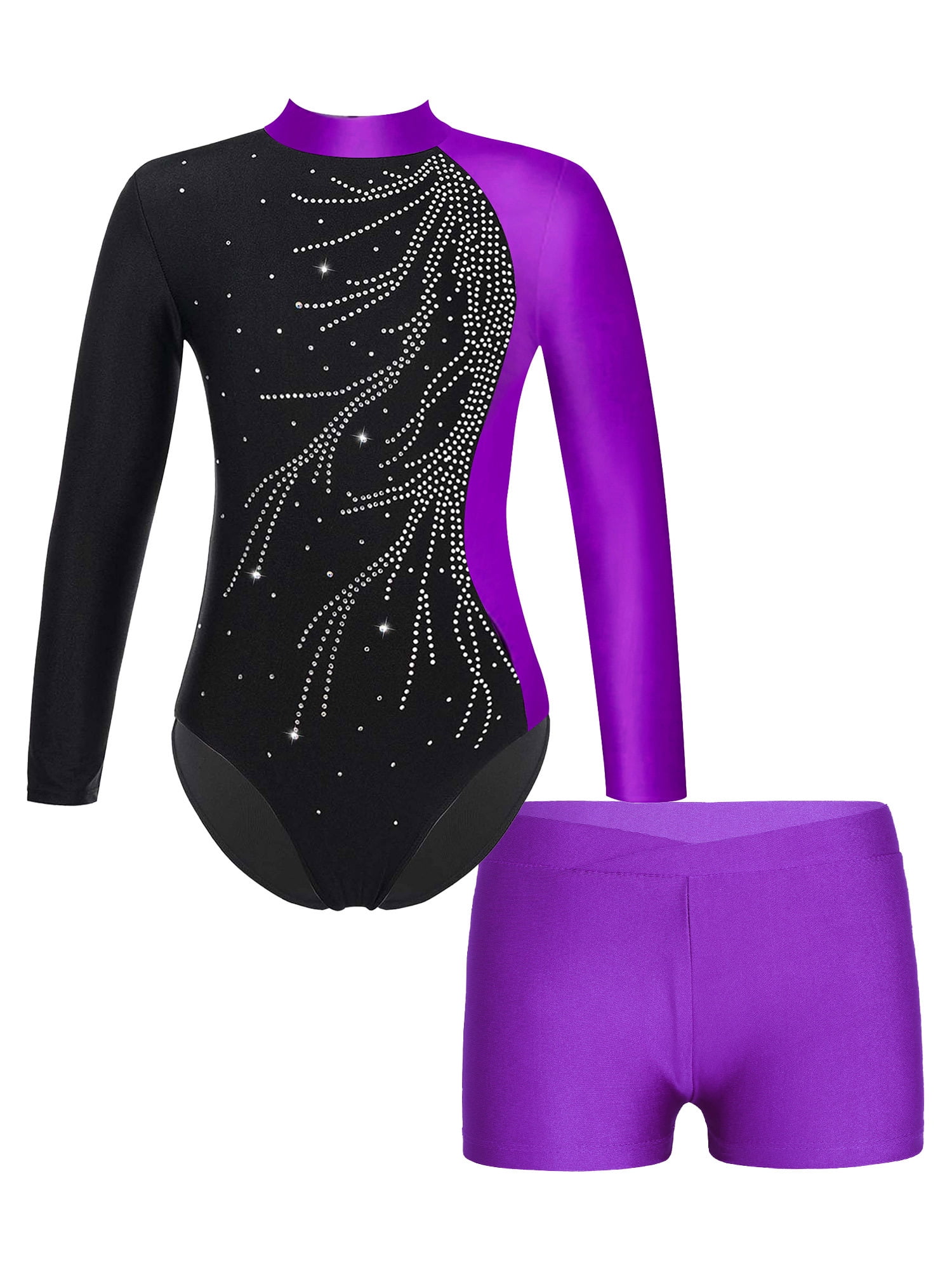 renvena Girls Gymnastics Leotards and Shorts Set Long Sleeve Ballet ...