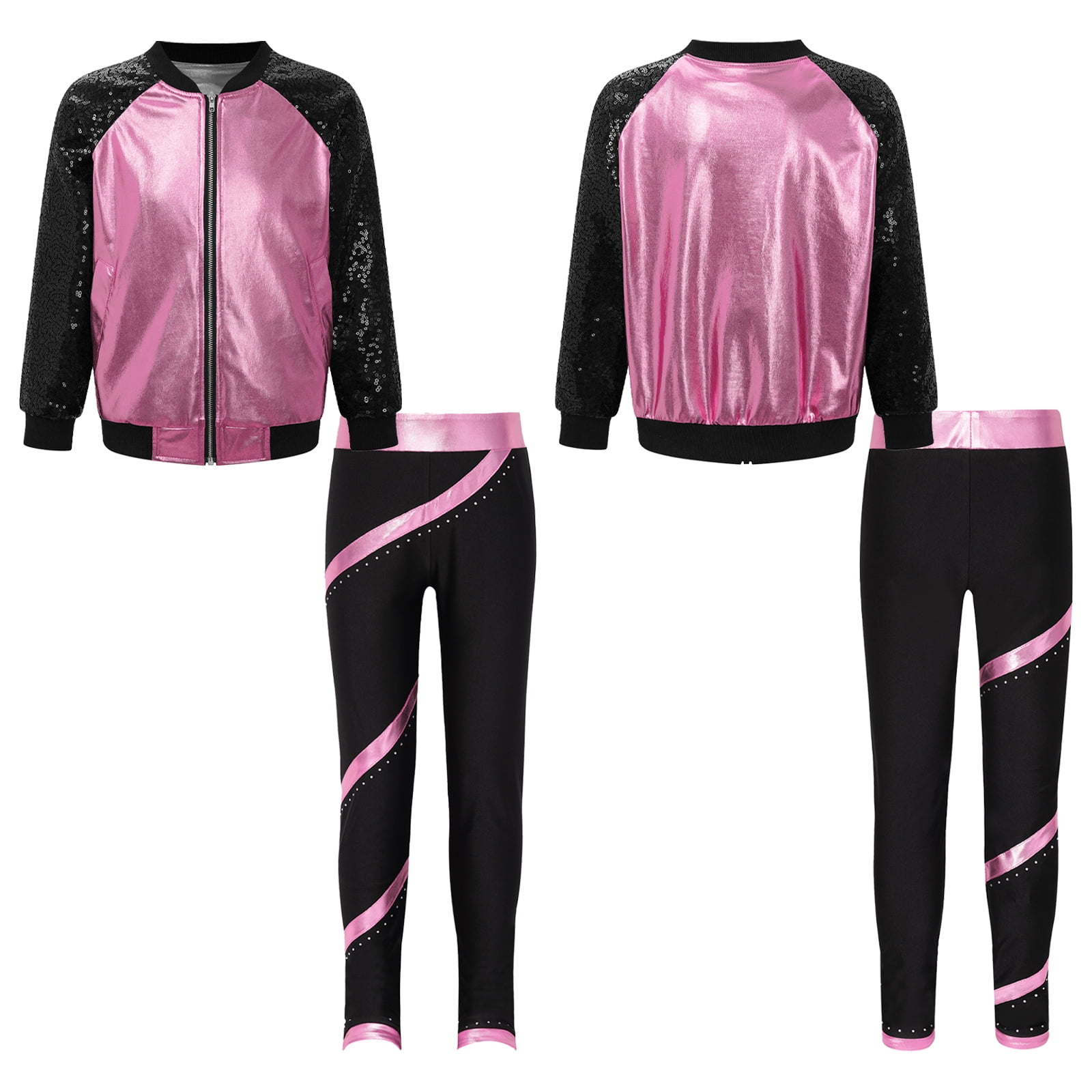 renvena Girls Hip Hop Dance Shiny Metallic Long Sleeve Sequins Bomber ...