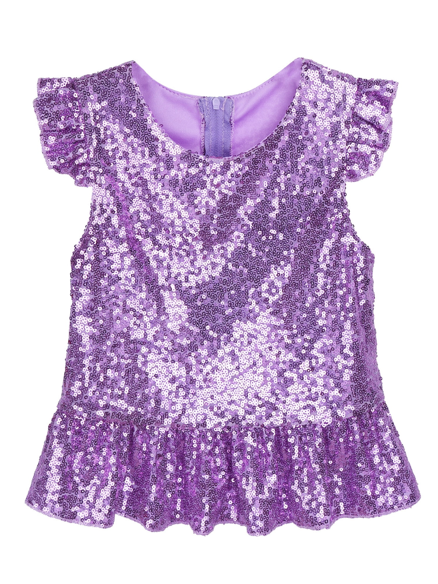 renvena Girls Kids Mermaid Short Flutter Sleeves Sparkly Sequins Top ...