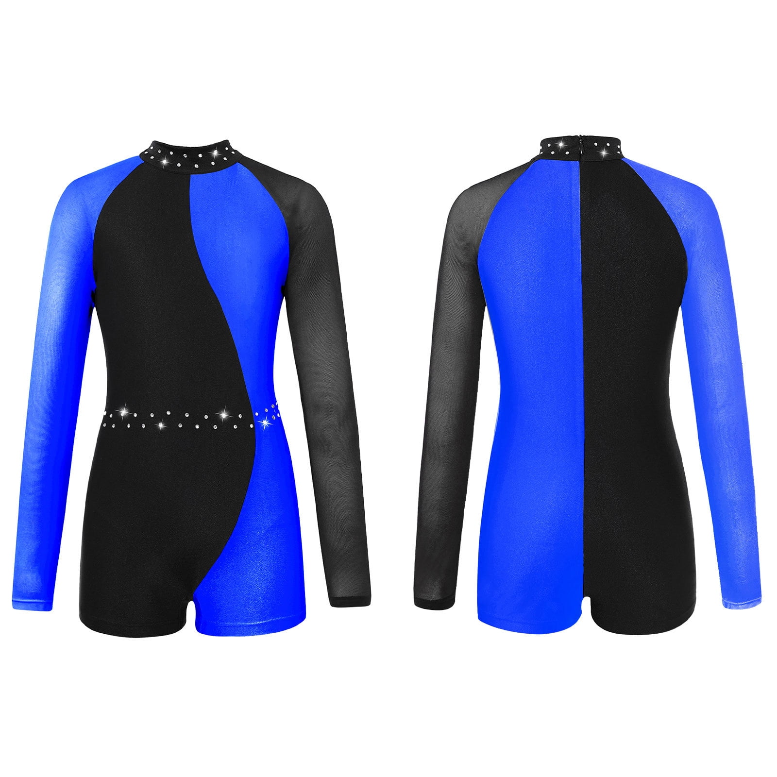 renvena Girls Kids One Piece Sequin Long Sleeve Athletic Gymnastic ...