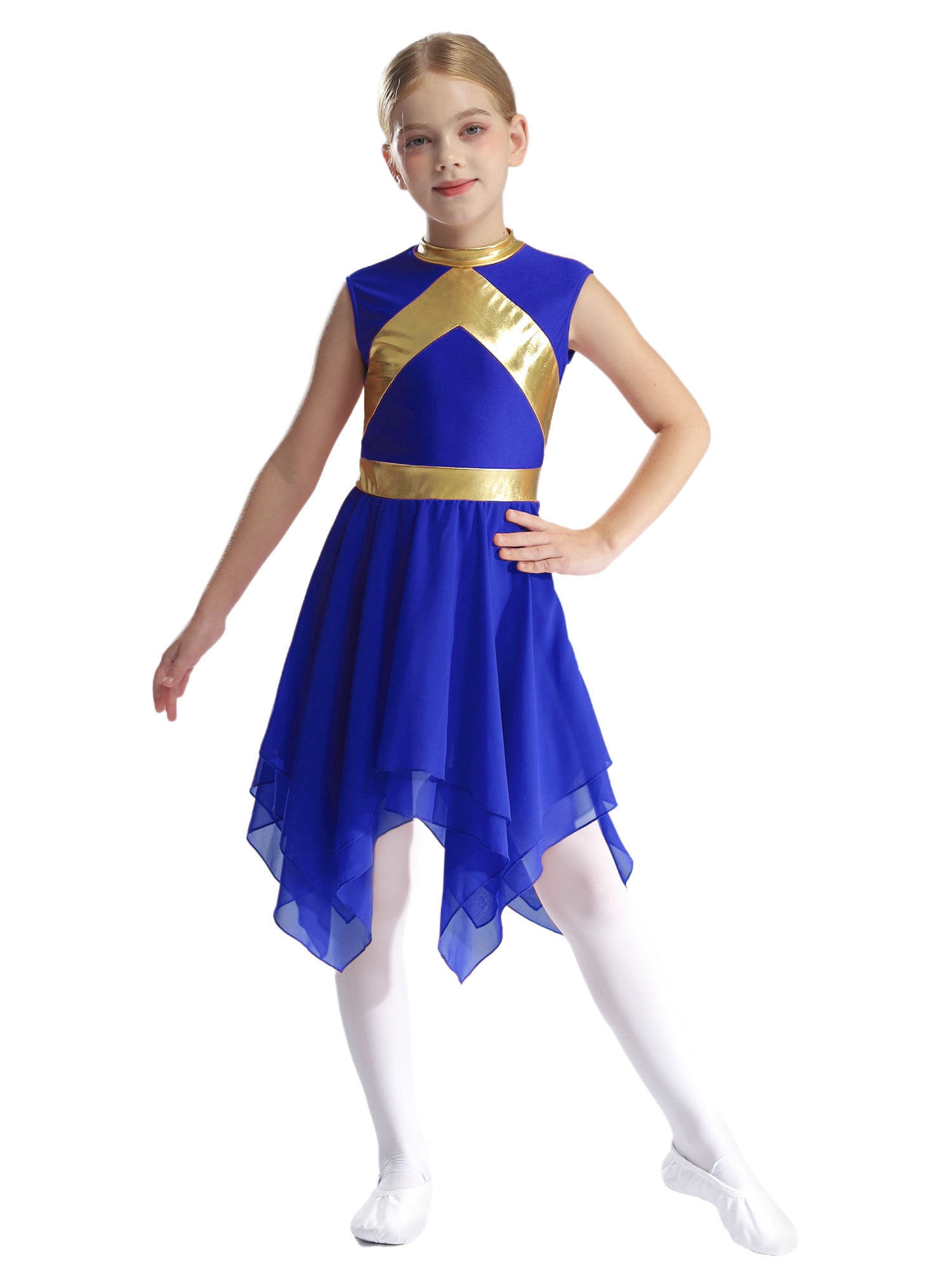 renvena Girls Praise Church Dance Dress Sleeveless Metallic Gold ...