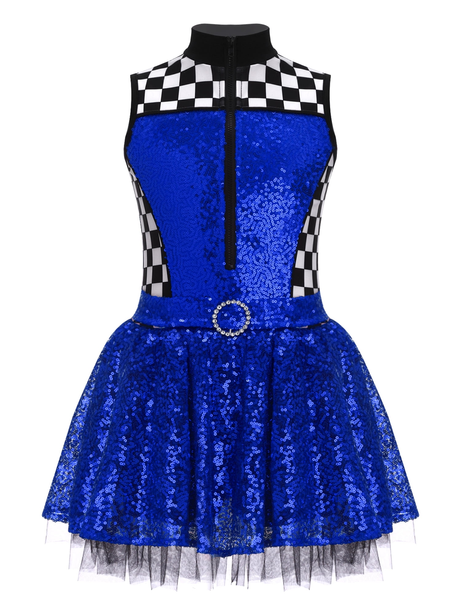 renvena Girls Sequin Racer Dress Checkered Speed Race Car Driver ...