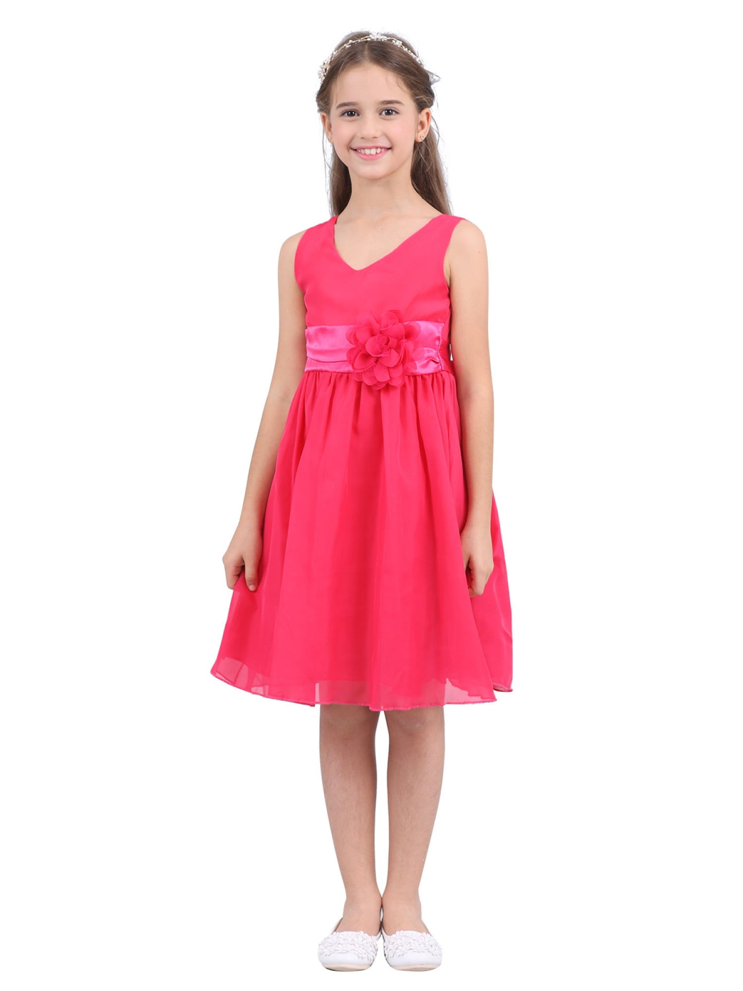renvena Girls Toddler Kids Flower Chiffon Pleated Bridesmaid Wedding ...