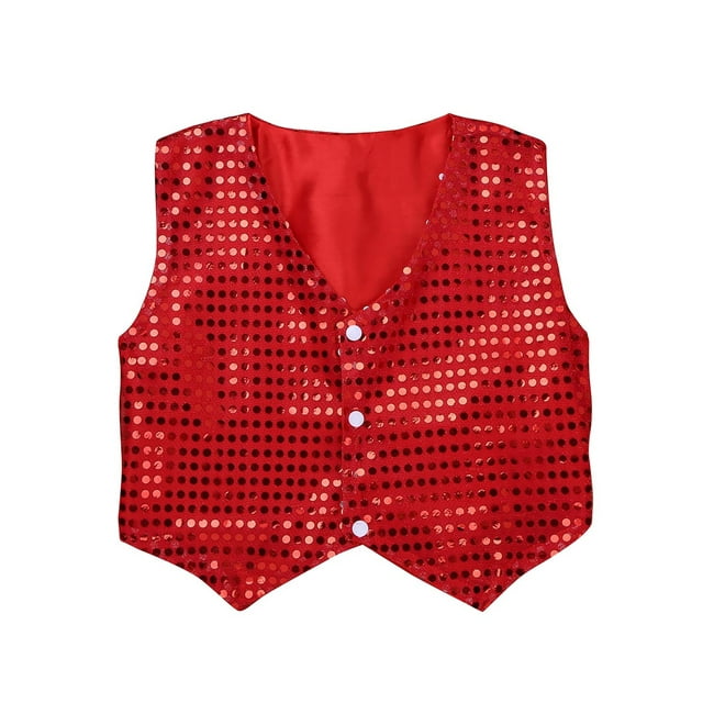 renvena Kids Boys Girls Sequins Vest Glittery Jacket Waistcost for Jazz ...