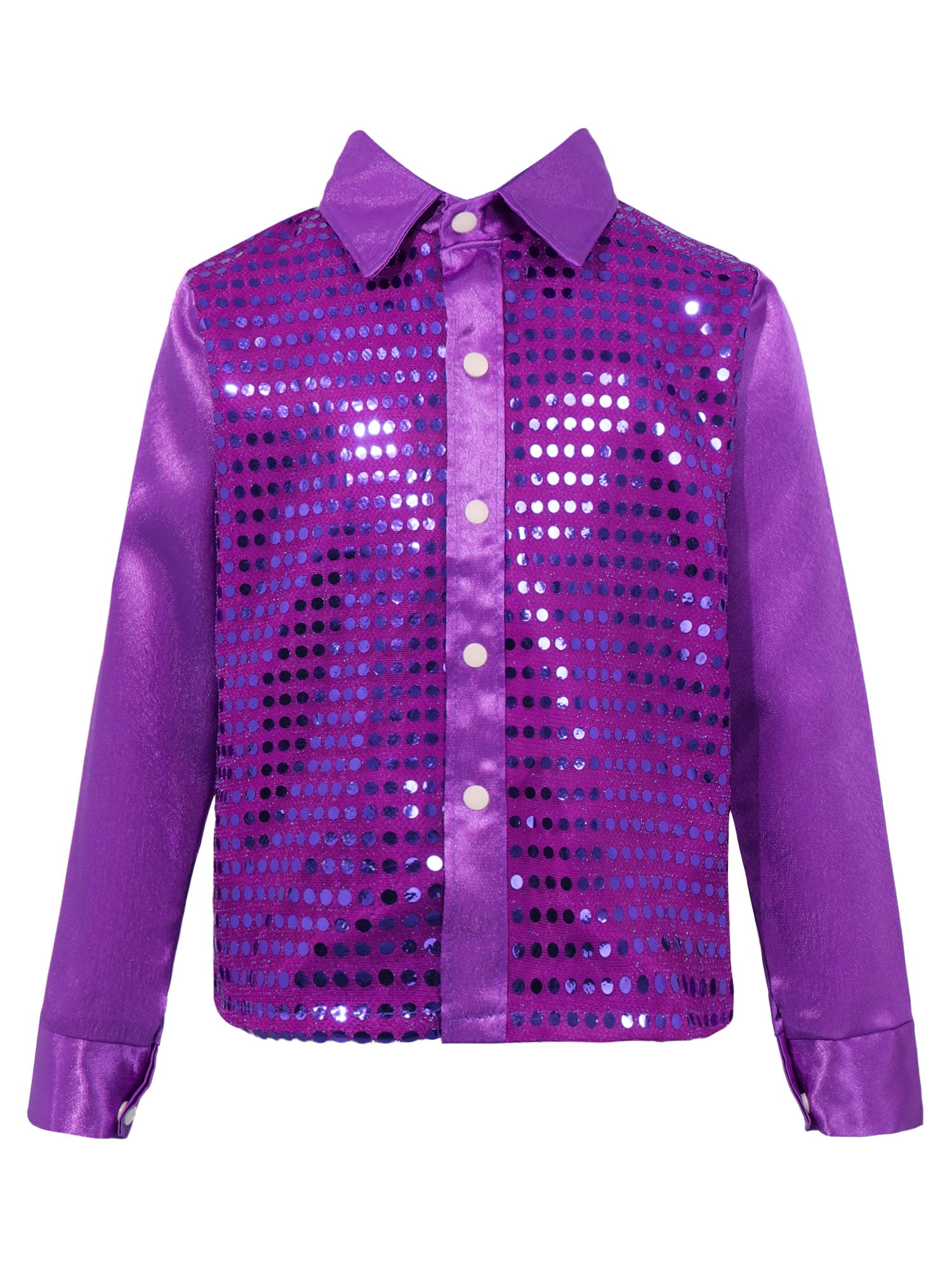 renvena Kids Boys Teens Sequins Long Sleeve Shirt Party for Choir Jazz ...