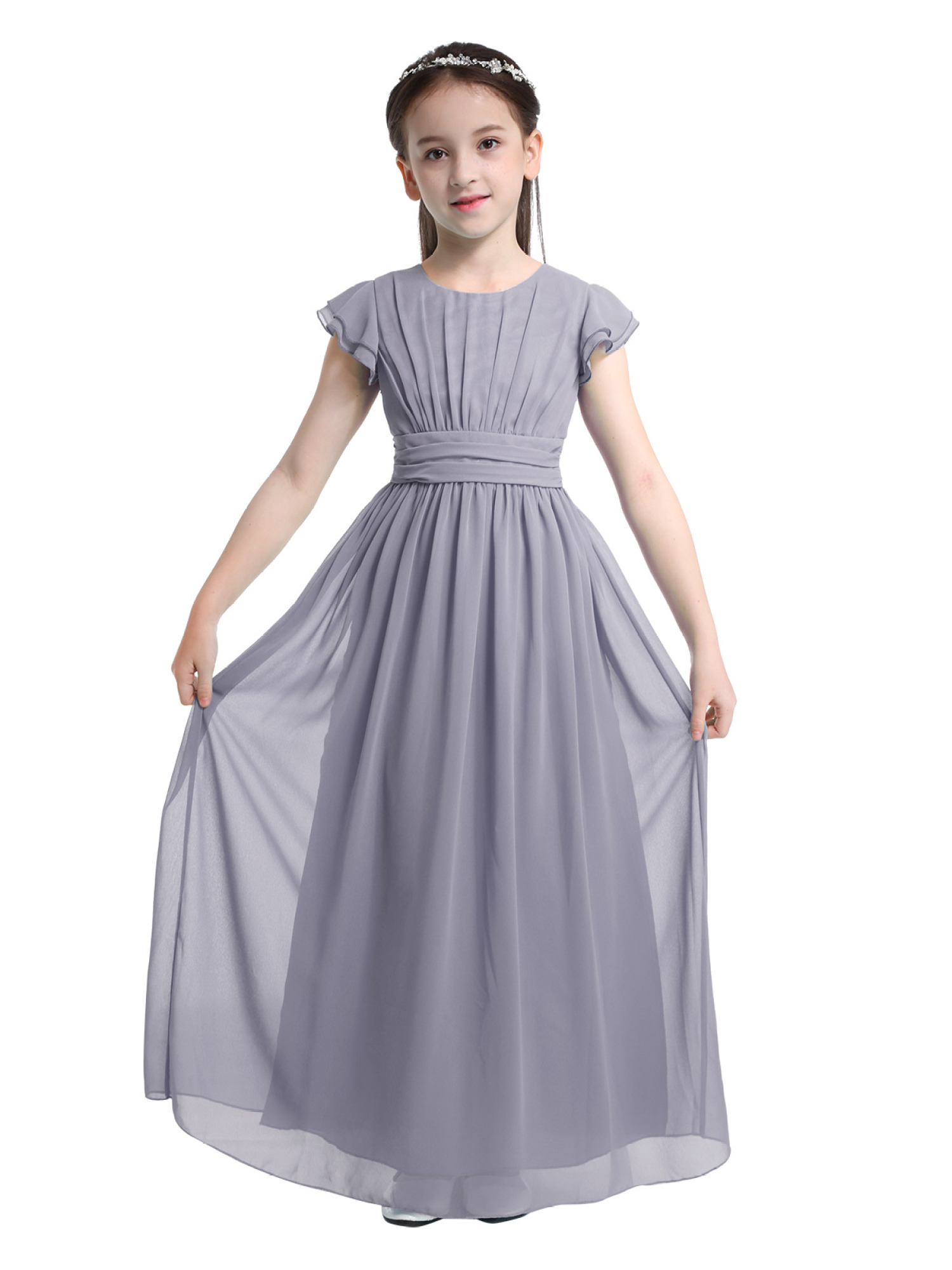 renvena Kids Flower Girls Princess Birthday Party Chiffon Dress Flutter ...