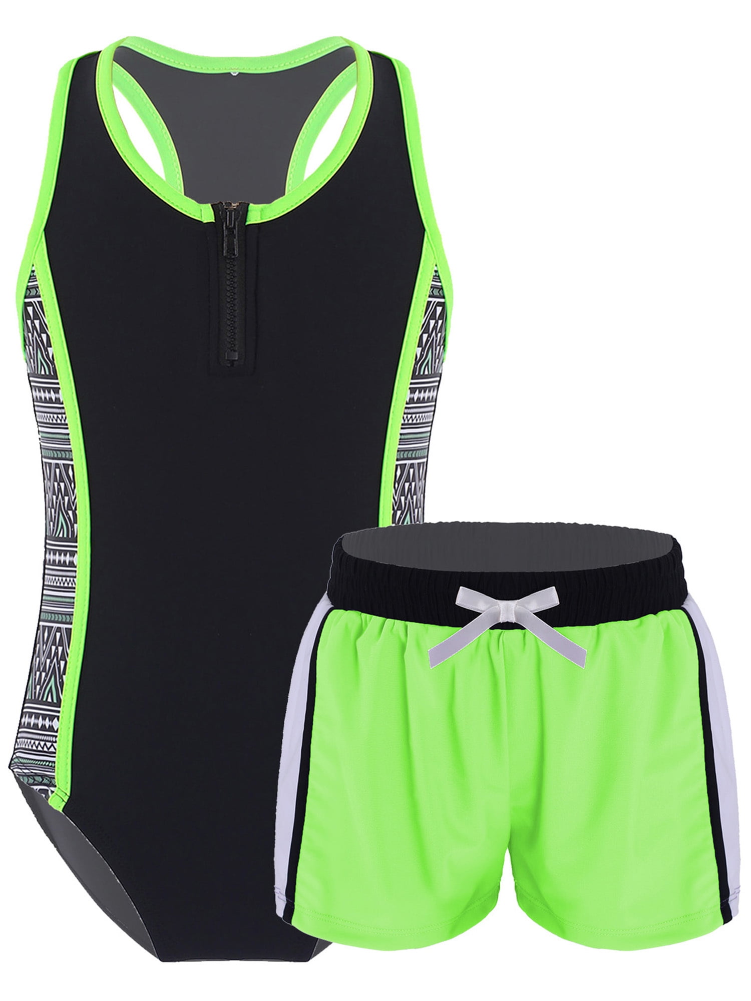 renvena Kids Girls 2-Piece Swimsuits Racer Back Jumpsuit with Bottoms ...