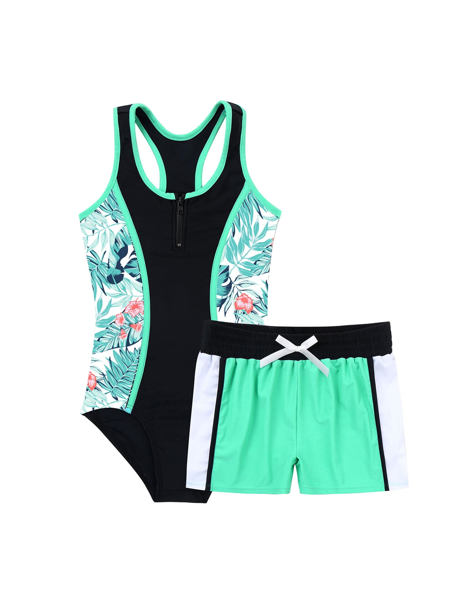 renvena Kids Girls 2-Piece Swimsuits Racer Back Jumpsuit with Bottoms ...