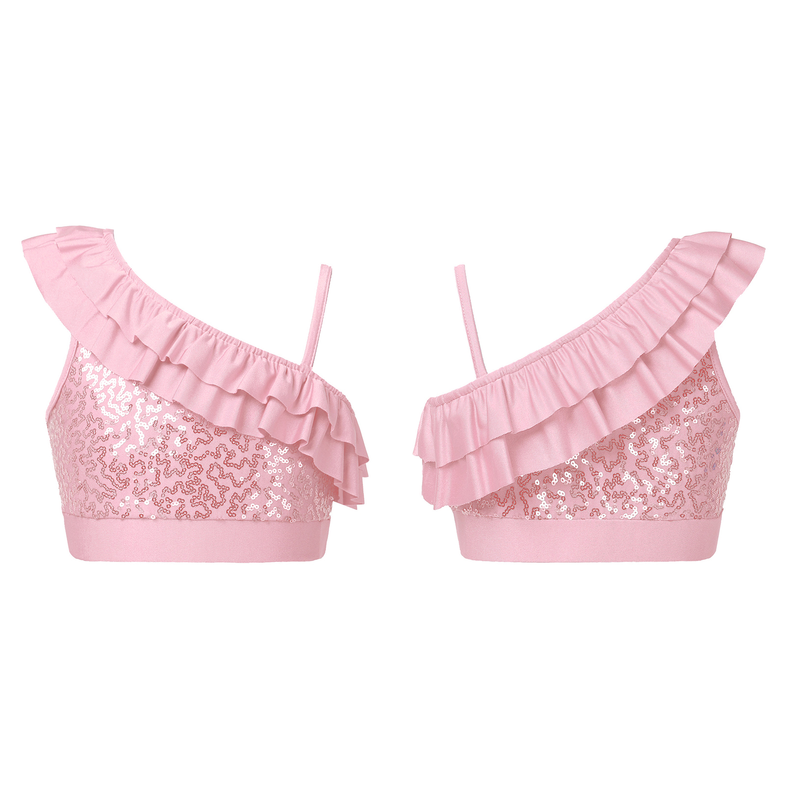 renvena Kids Girls Asymmetrical Shoulder Straps Ruffle Dance Stage ...