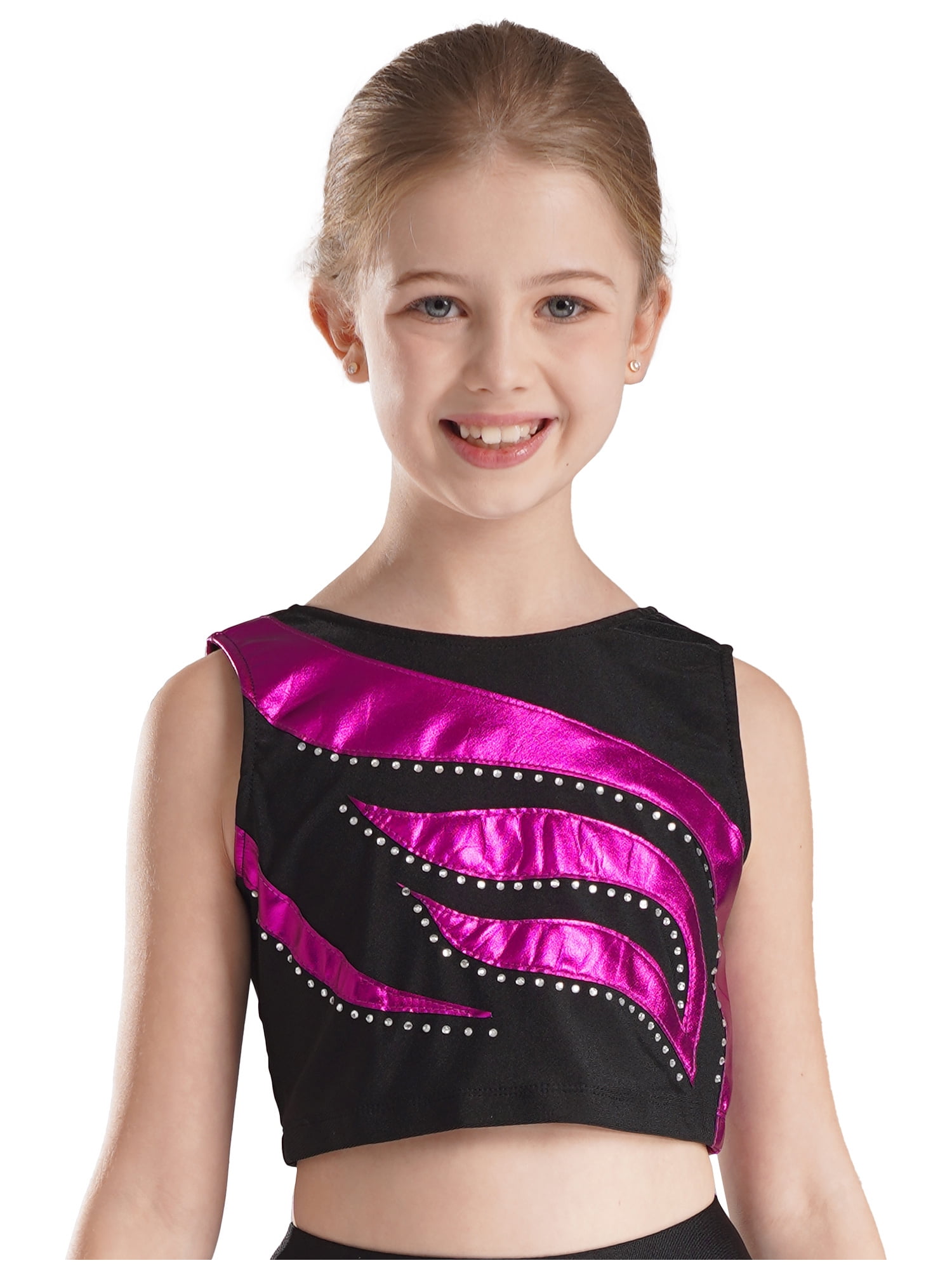 renvena Kids Girls Ballet Dance Crop Top Shiny Rhinestone Gymnastic ...