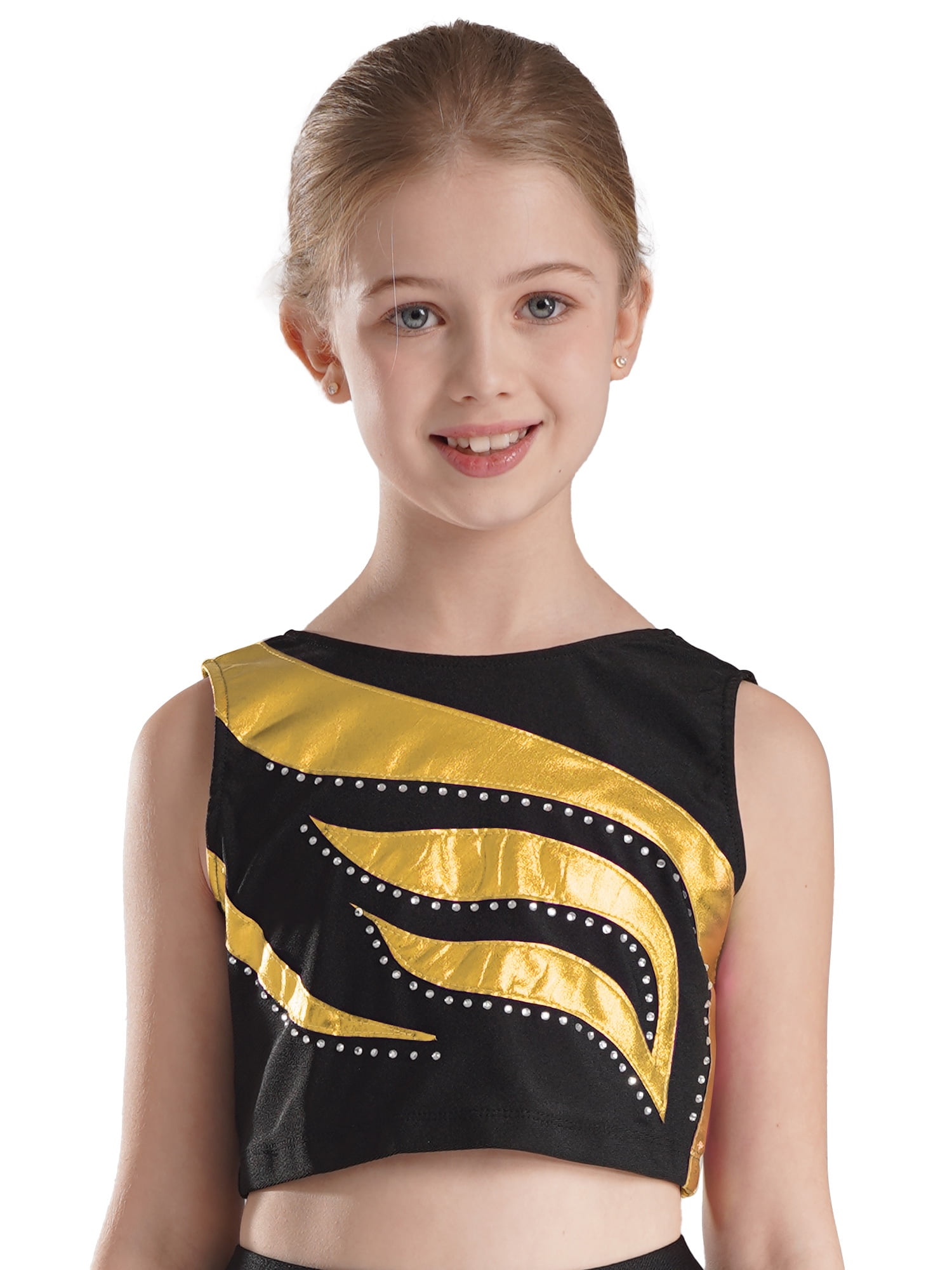 renvena Kids Girls Ballet Dance Crop Top Shiny Rhinestone Gymnastic ...