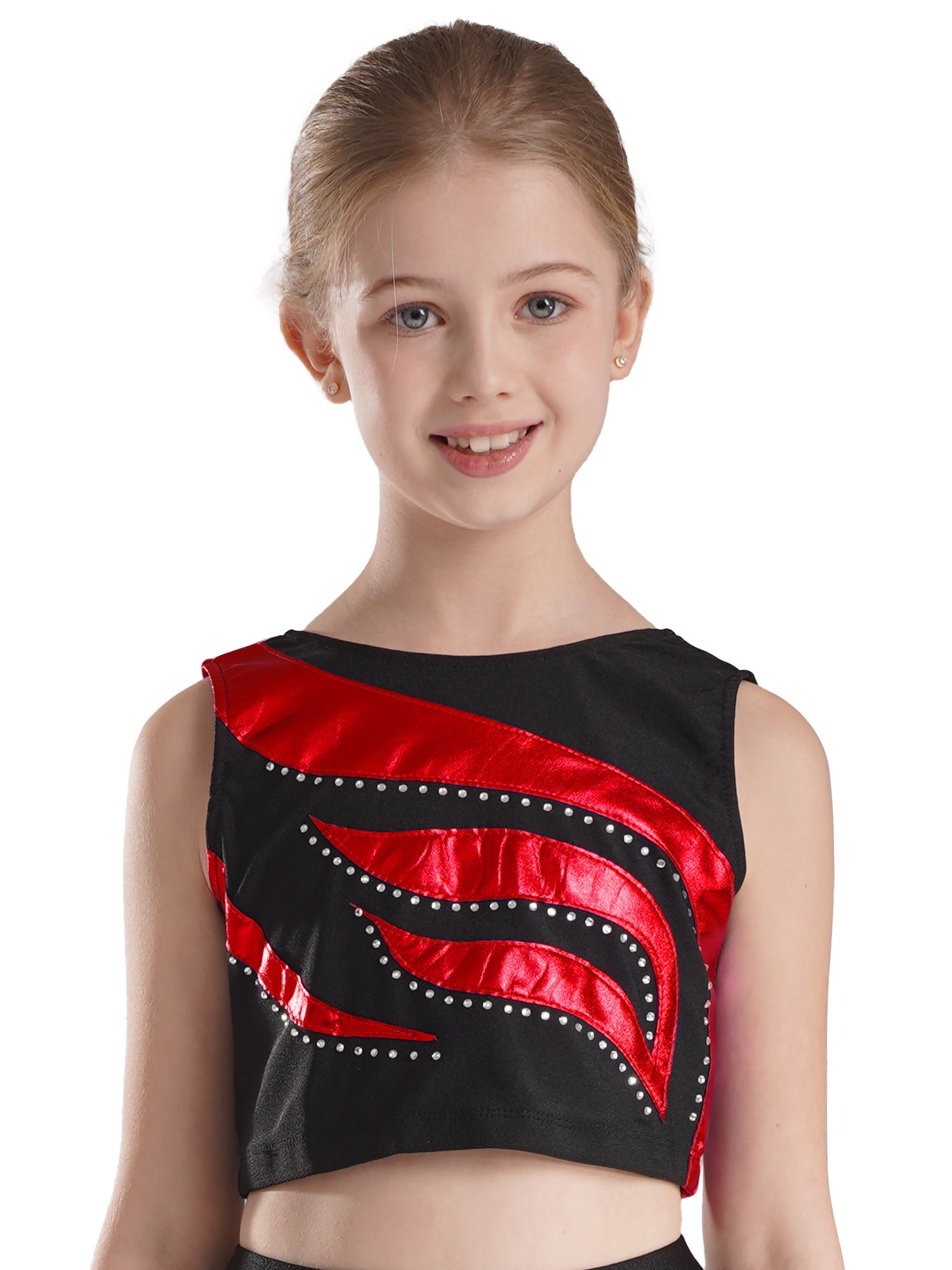 renvena Kids Girls Ballet Dance Crop Top Shiny Rhinestone Gymnastic ...