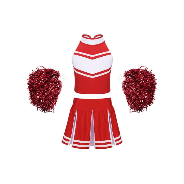 renvena Kids Girls Cheerleading Costume Cheer Leader Uniform Pom Poms ...